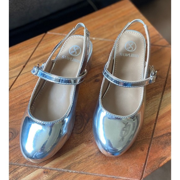 Sam & Libby | Shoes | Sam Libby Silver Mary Jane Block Heel Dress Shoes Kids Party Size 2 Nwob ...